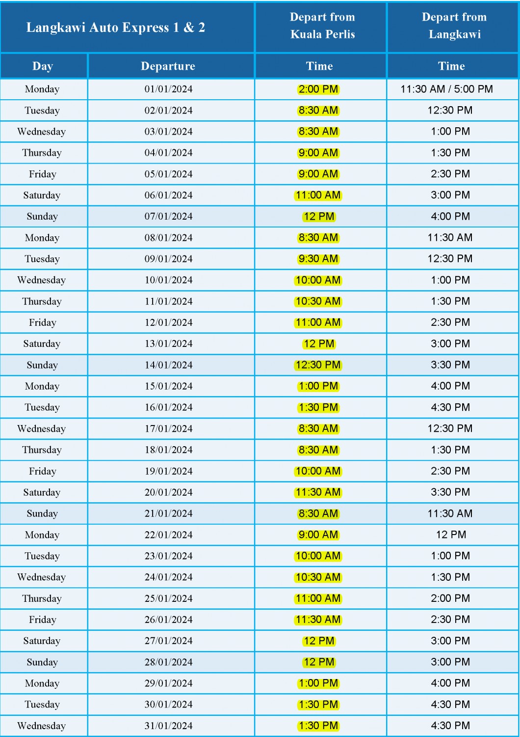 March 2018 Schedule - LANGKAWI AUTO EXPRESS 1