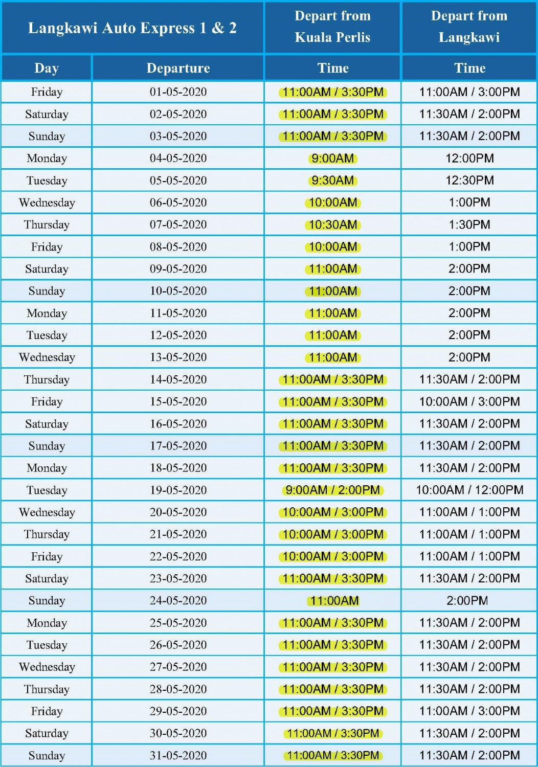 March 2018 Schedule - LANGKAWI AUTO EXPRESS 1