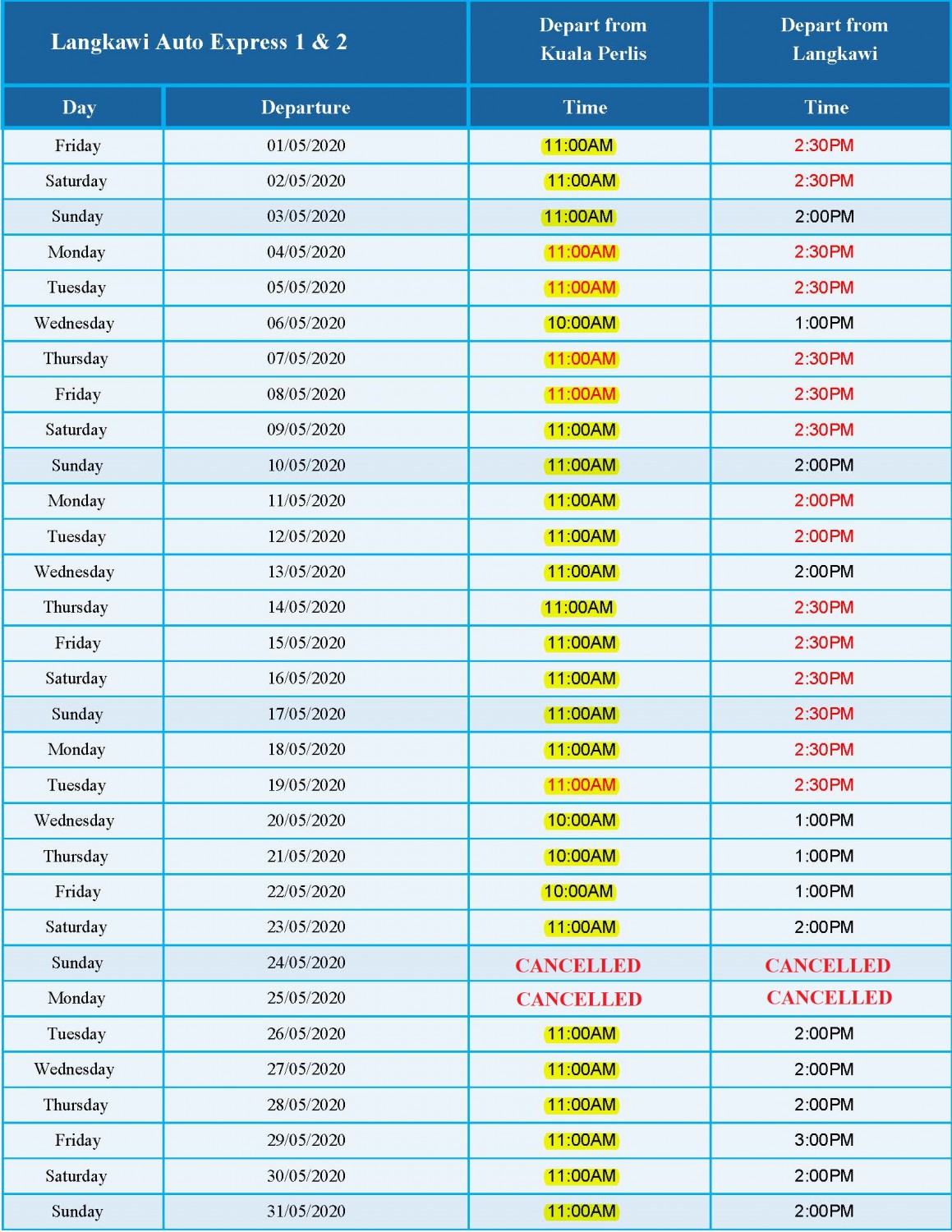 March 2018 Schedule - LANGKAWI AUTO EXPRESS 1